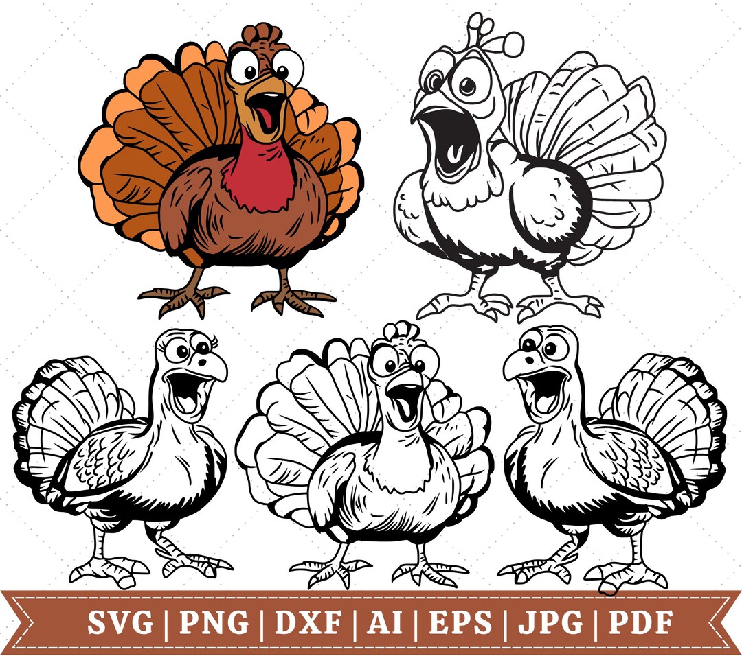Quirky Funny Thanksgiving Turkey SVG Bundle, Turkey Vector File, Turkey ...