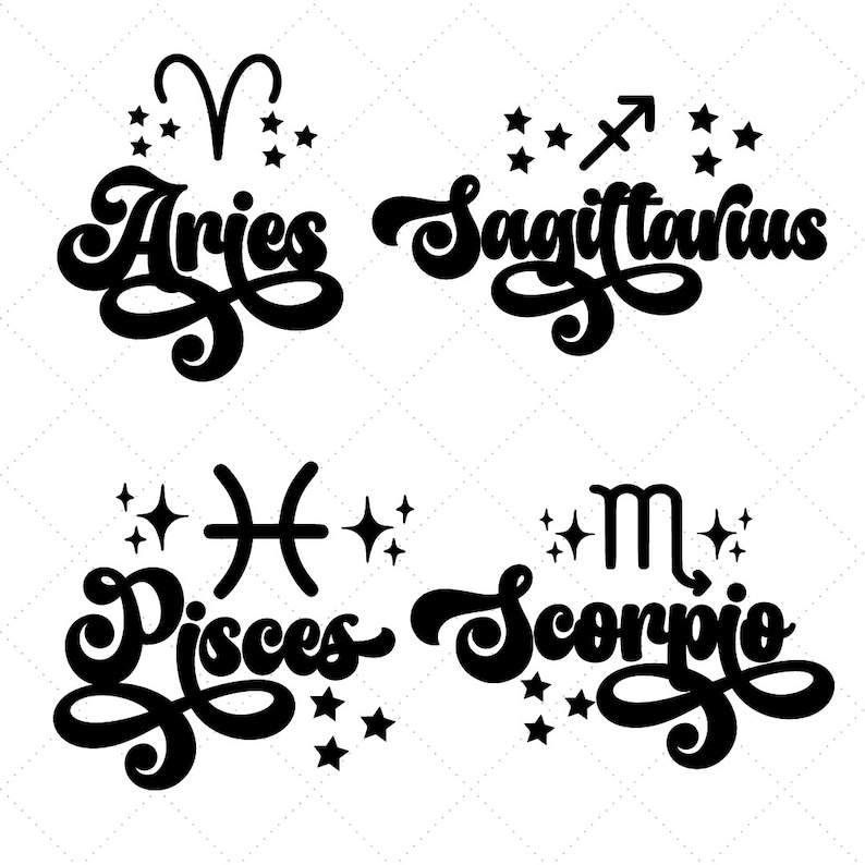Zodiac Signs SVG Bundle | Zodiac SVG | Horoscope Svg | Retro Zodiac ...