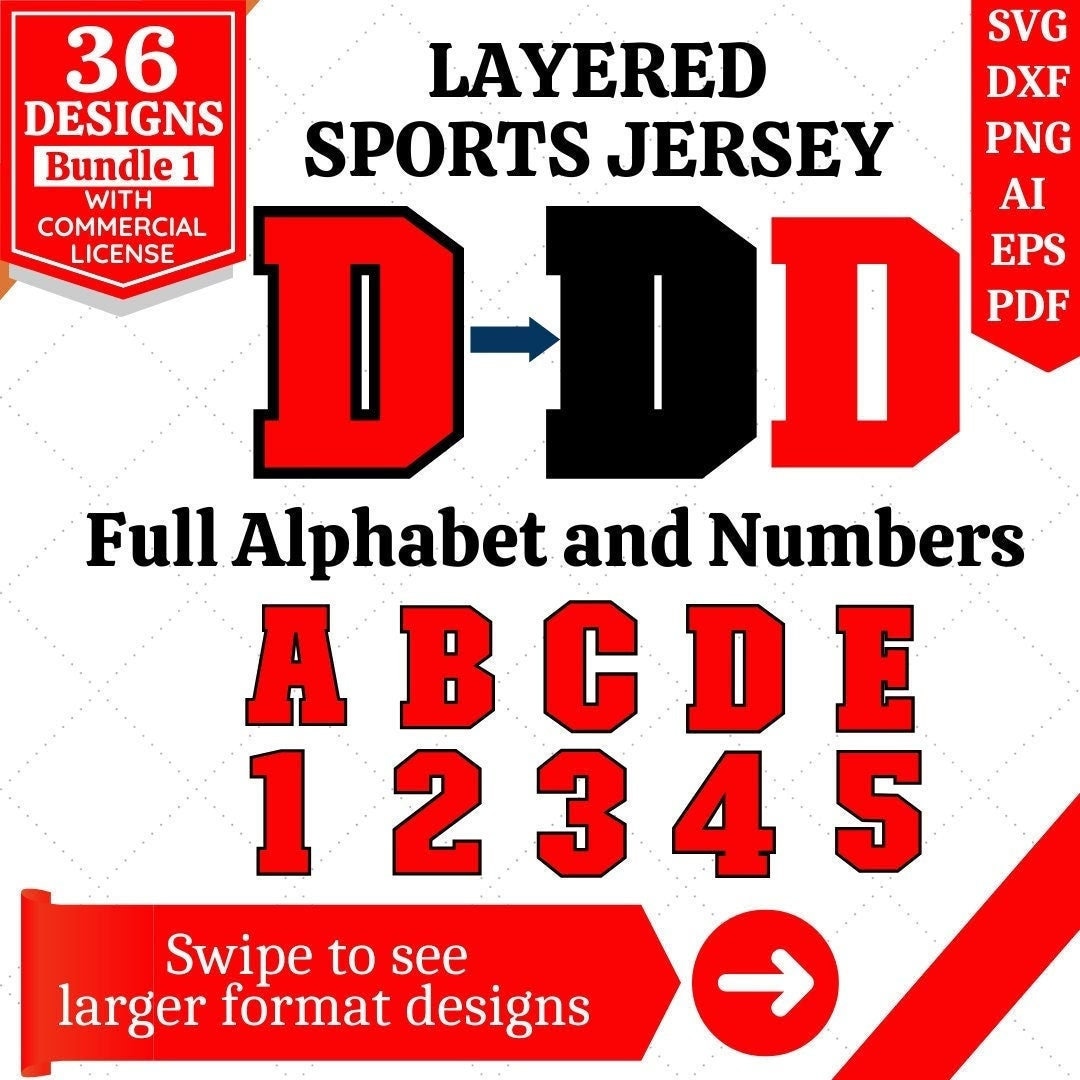 Layered Sports Jersey Alphabets and Numbers Bundle | Sports Alphabet ...
