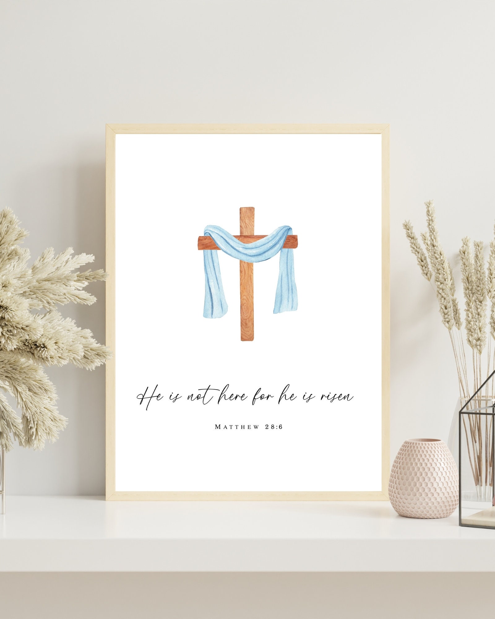 Matthew 28:6 He is Risen Easter Printable Wall Art, Easter Quote Bible ...