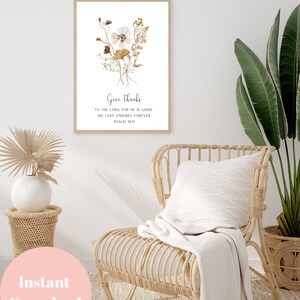 Thanksgiving Bible Verse Floral Print, Psalm 107:1 (digital Download ...