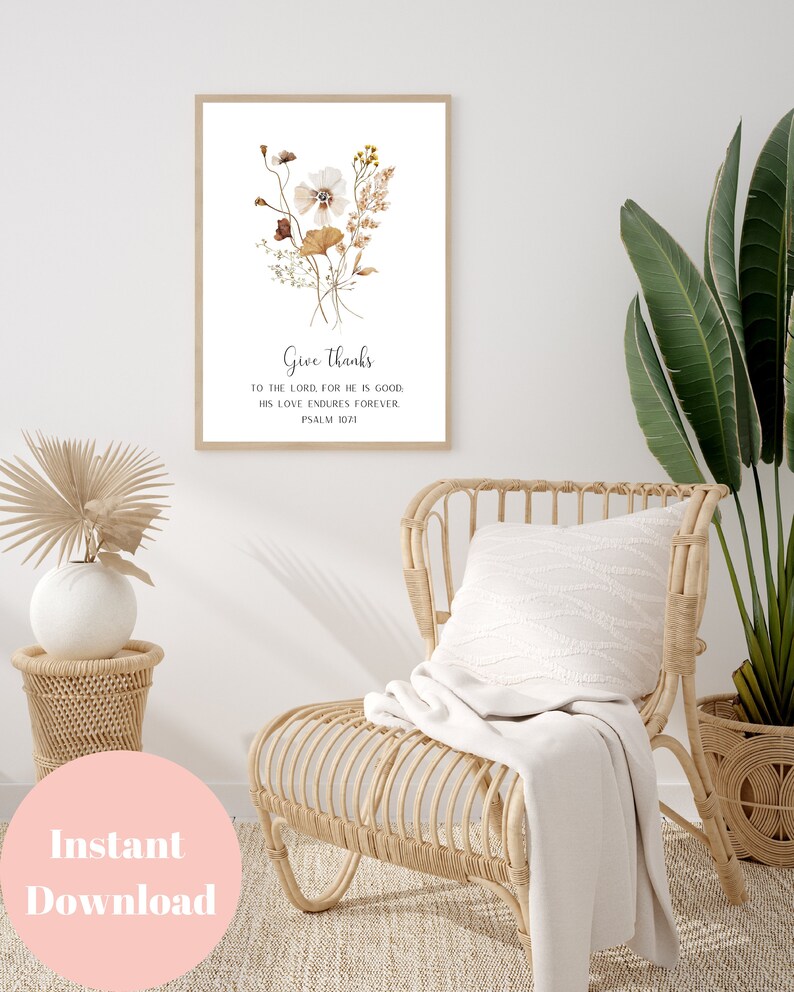 Psalm 107:1 Give Thanks to the Lord, Thanksgiving Bible Verse Wall Art ...