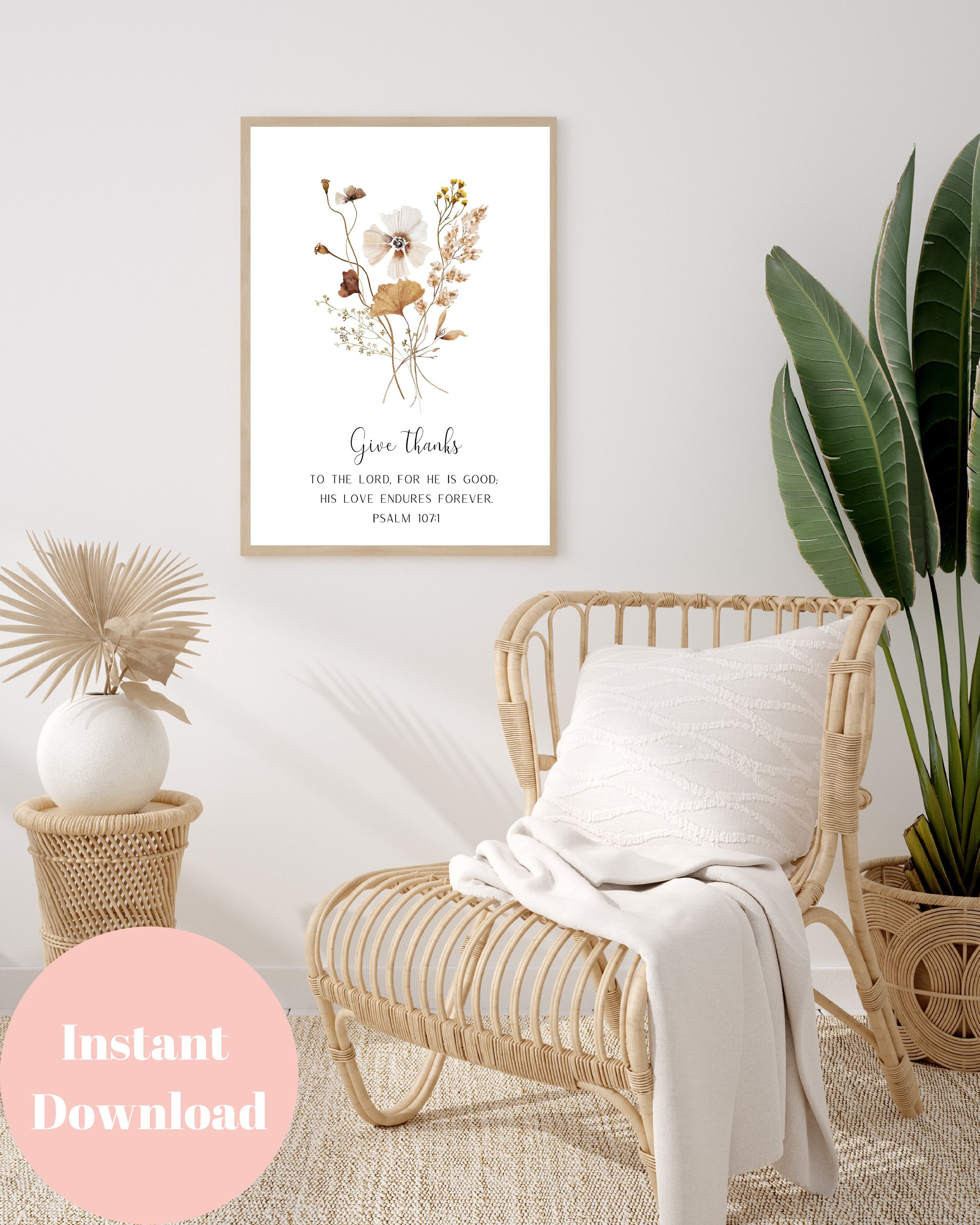 Psalm 107:1 Give Thanks to the Lord, Thanksgiving Bible Verse Wall Art ...