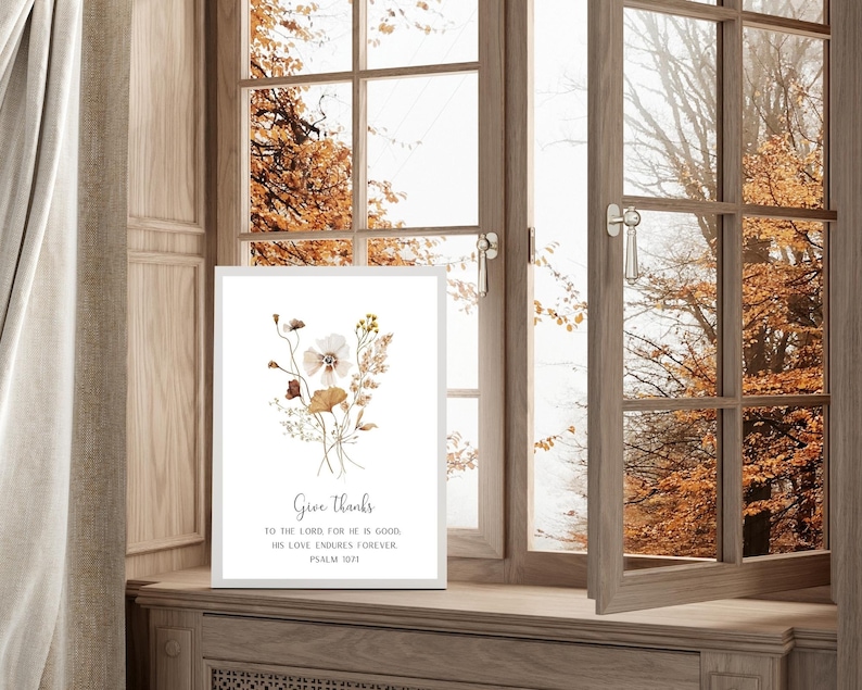 Psalm 107:1 Give Thanks to the Lord, Thanksgiving Bible Verse Wall Art ...