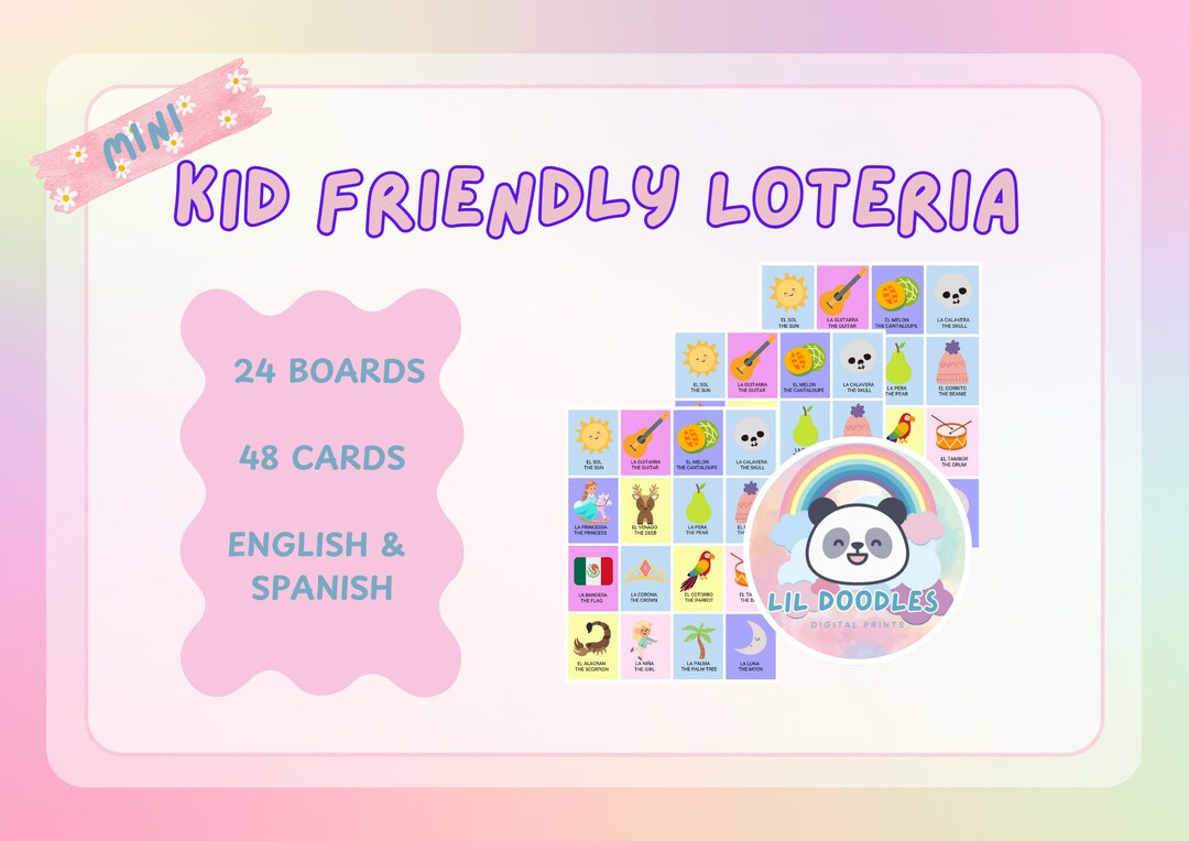 Kid-friendly Loteria - Spanish & English - 24 Boards - 48 Cards ...