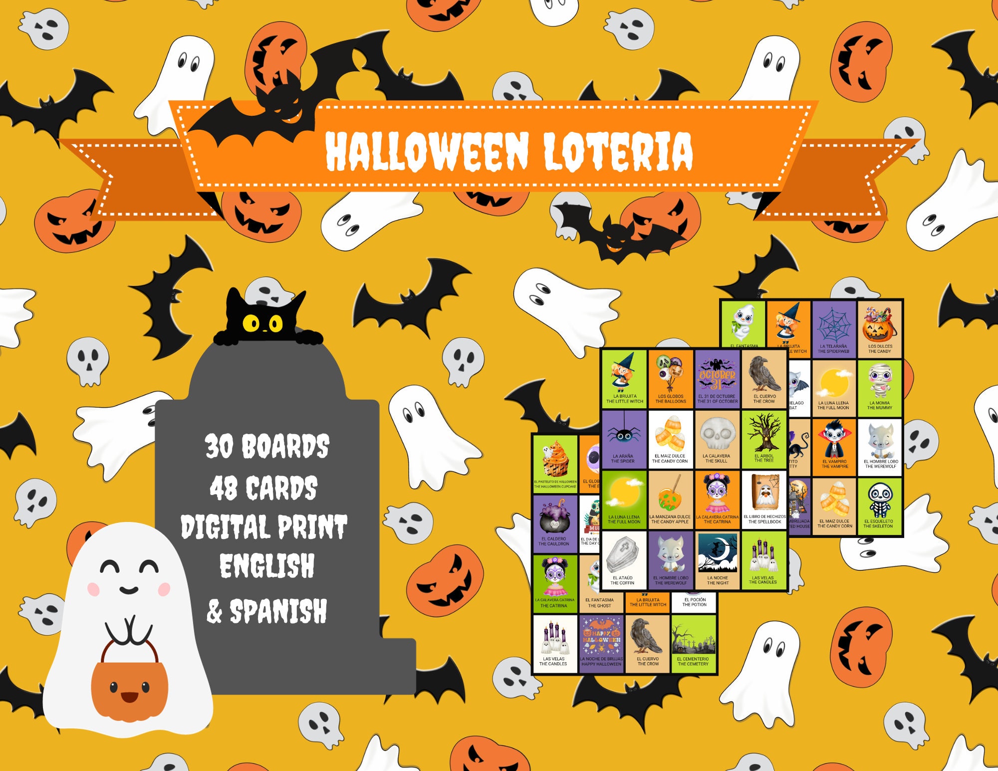 Halloween Loteria - Kid Friendly - 30 Boards & 48 Cards | SPOOKY SZN ...