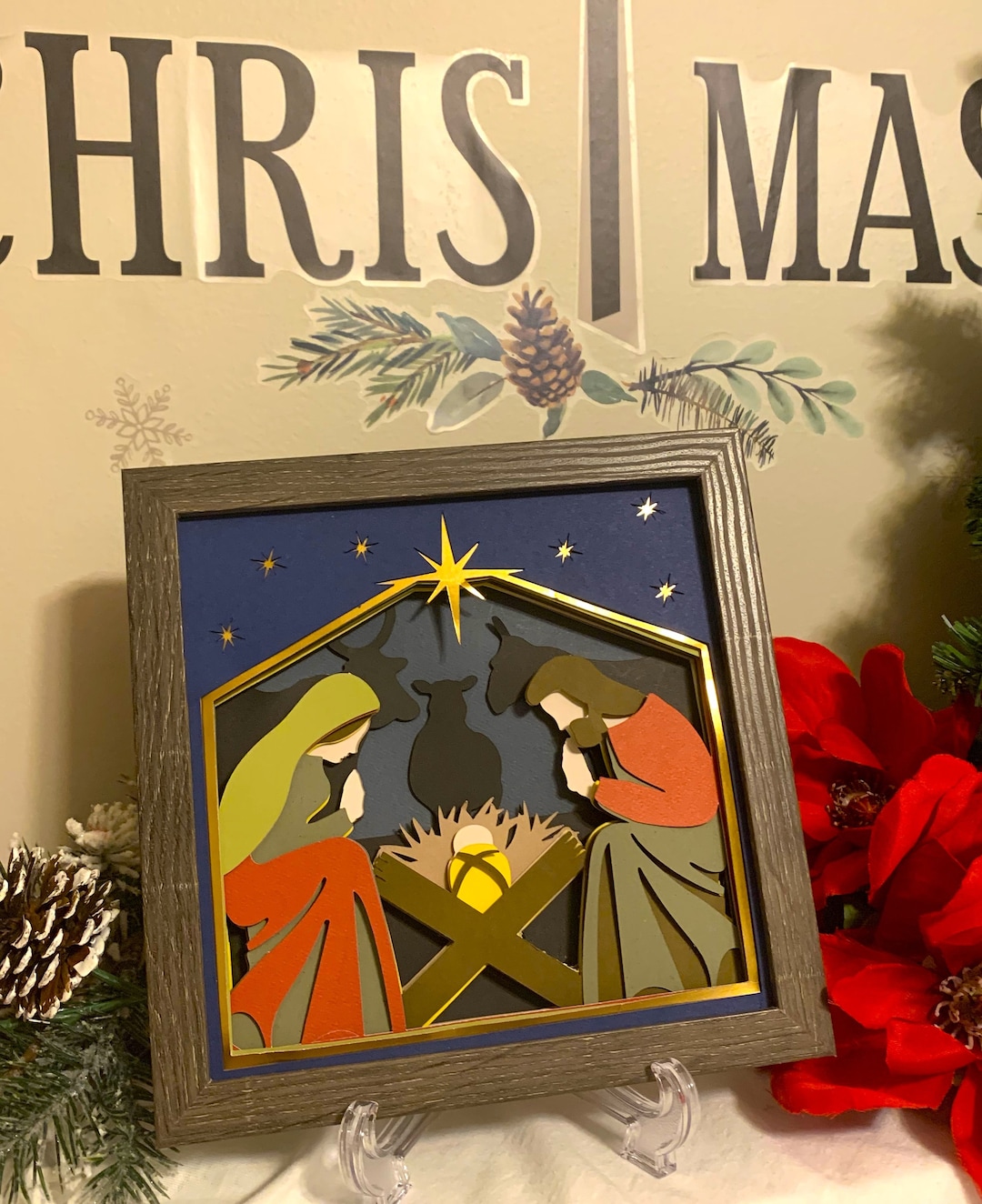 3D Nativity Scene Holy Family shadow Box Handmade Christmas Gift Mom ...