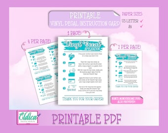 Printable Iron-on Instructions, HTV Decal Application Order Card, DIY ...