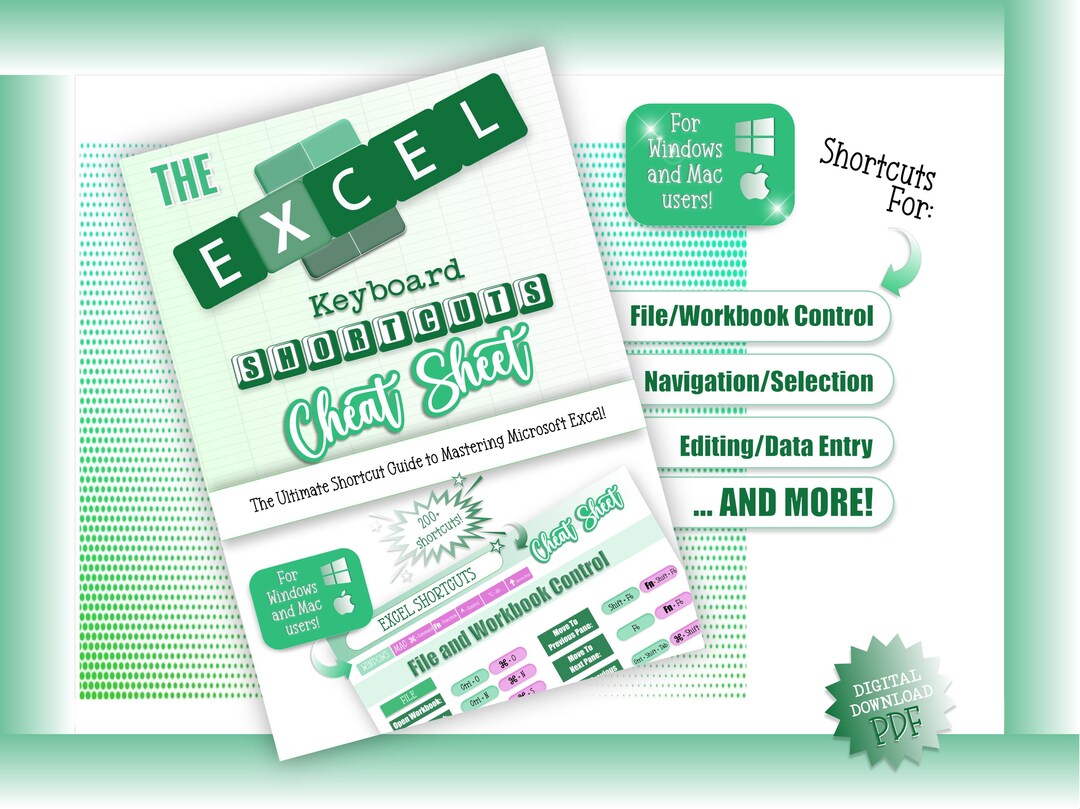 Microsoft Excel Shortcuts Cheat Sheet, Excel Shortcuts Windows and Mac ...