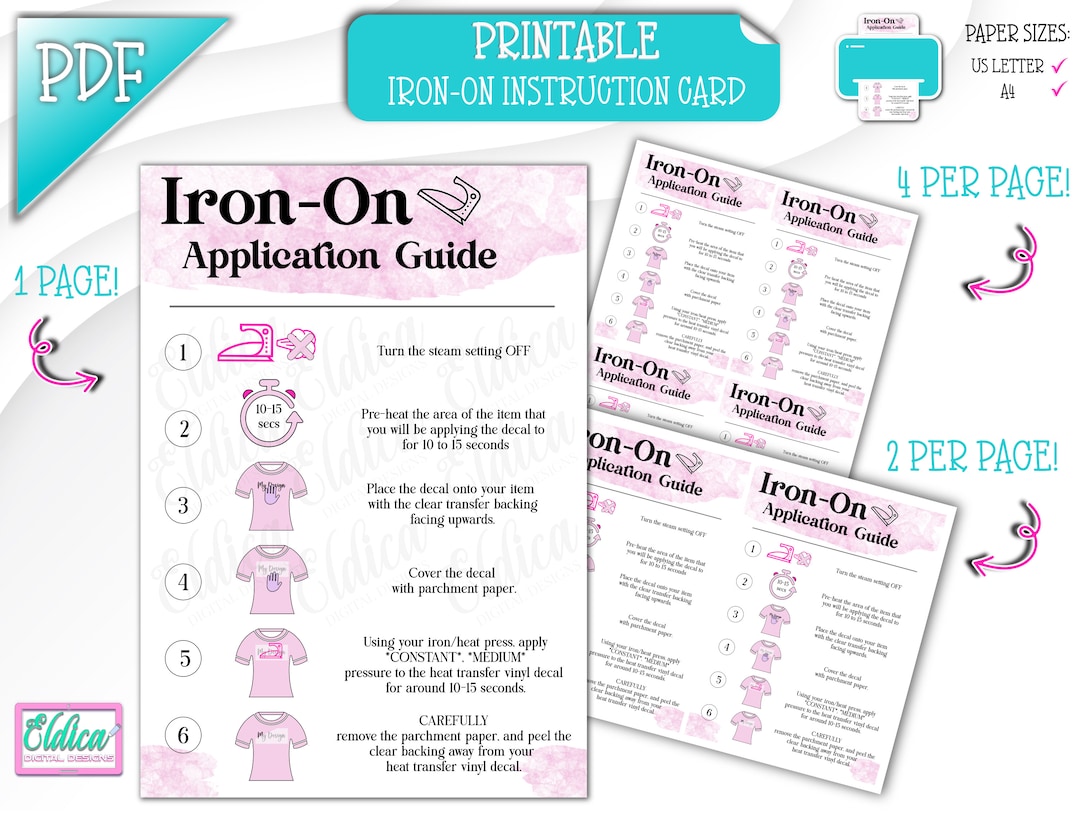 Printable Iron-on Instructions HTV Decal Application Order - Etsy