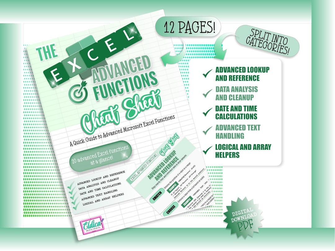 Microsoft Excel Advanced Cheat Sheet, Excel Formulas Guide, Printable ...