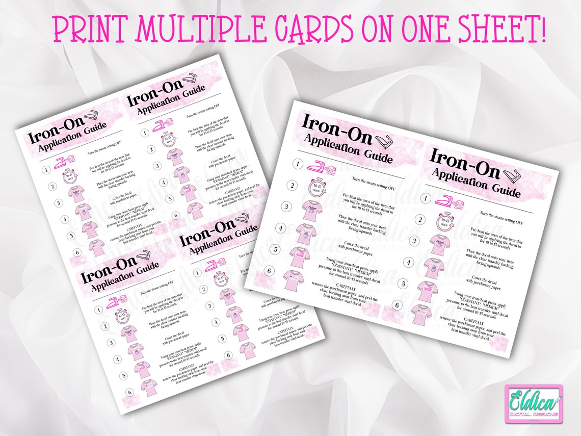 Printable Iron-on Instructions, HTV Decal Application Order Card, DIY ...