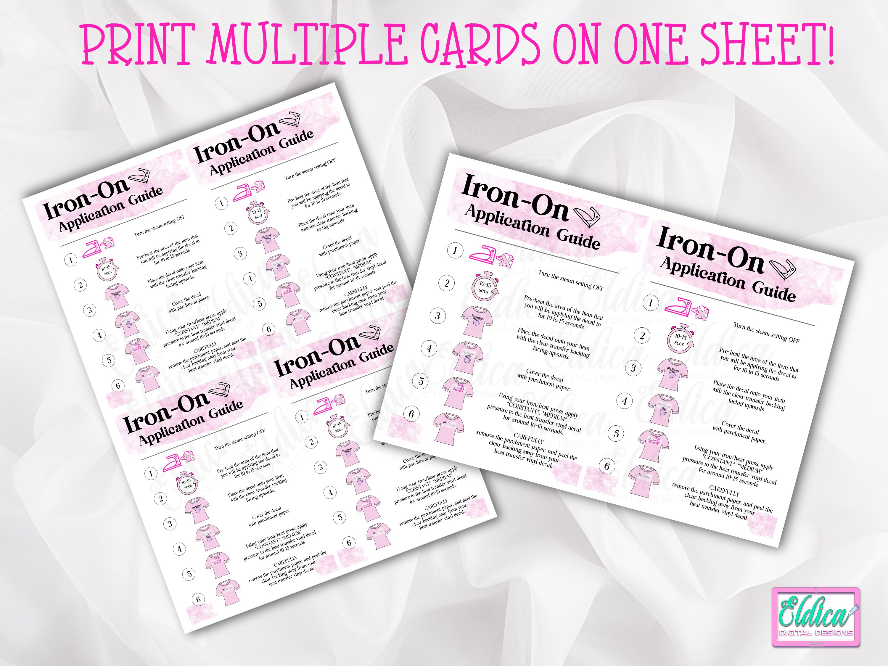 Printable Iron-on Instructions, HTV Decal Application Order Card, DIY ...