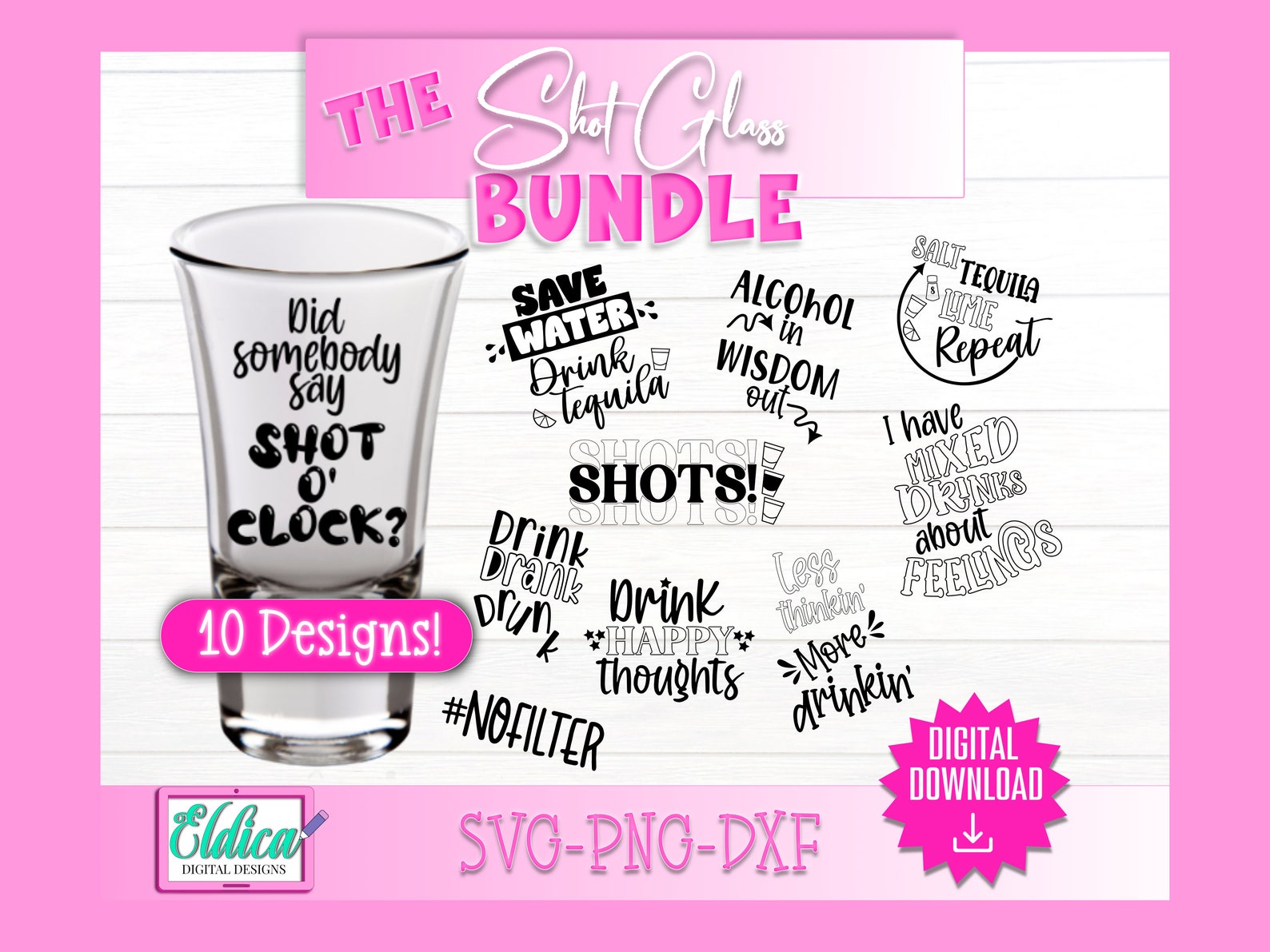 Funny Shot Glass Quotes SVG Bundle: Sarcastic Alcohol Designs (digital ...
