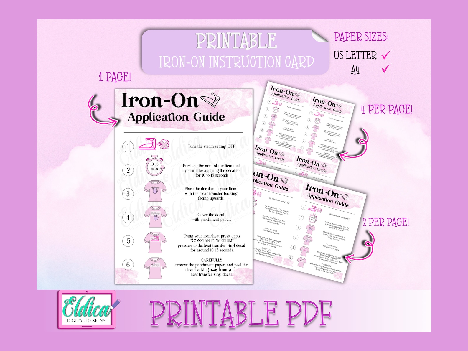 Printable Iron-on Instructions, HTV Decal Application Order Card, DIY ...