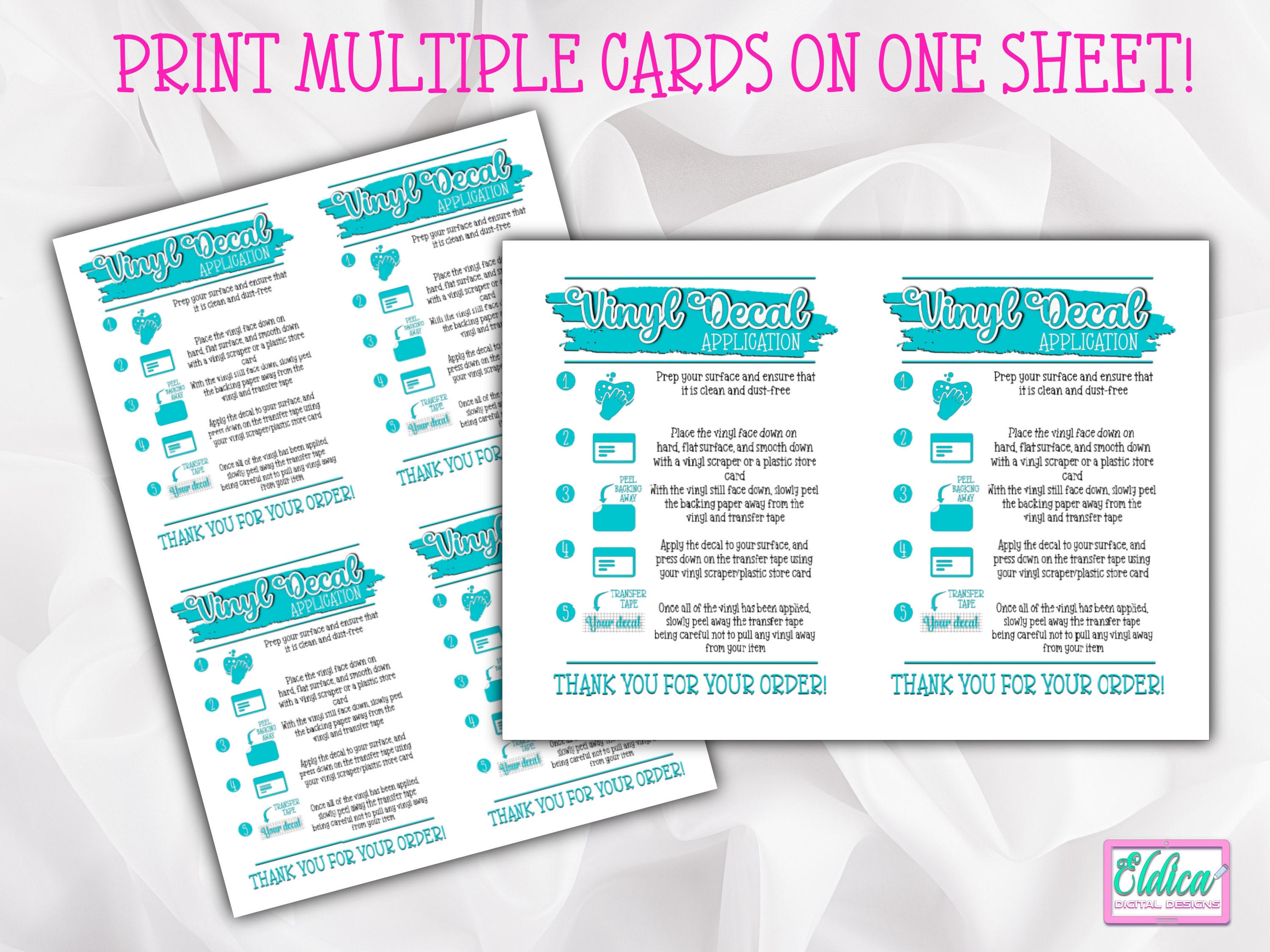 Printable Vinyl Decal Care Card: Application Instructions (digital ...