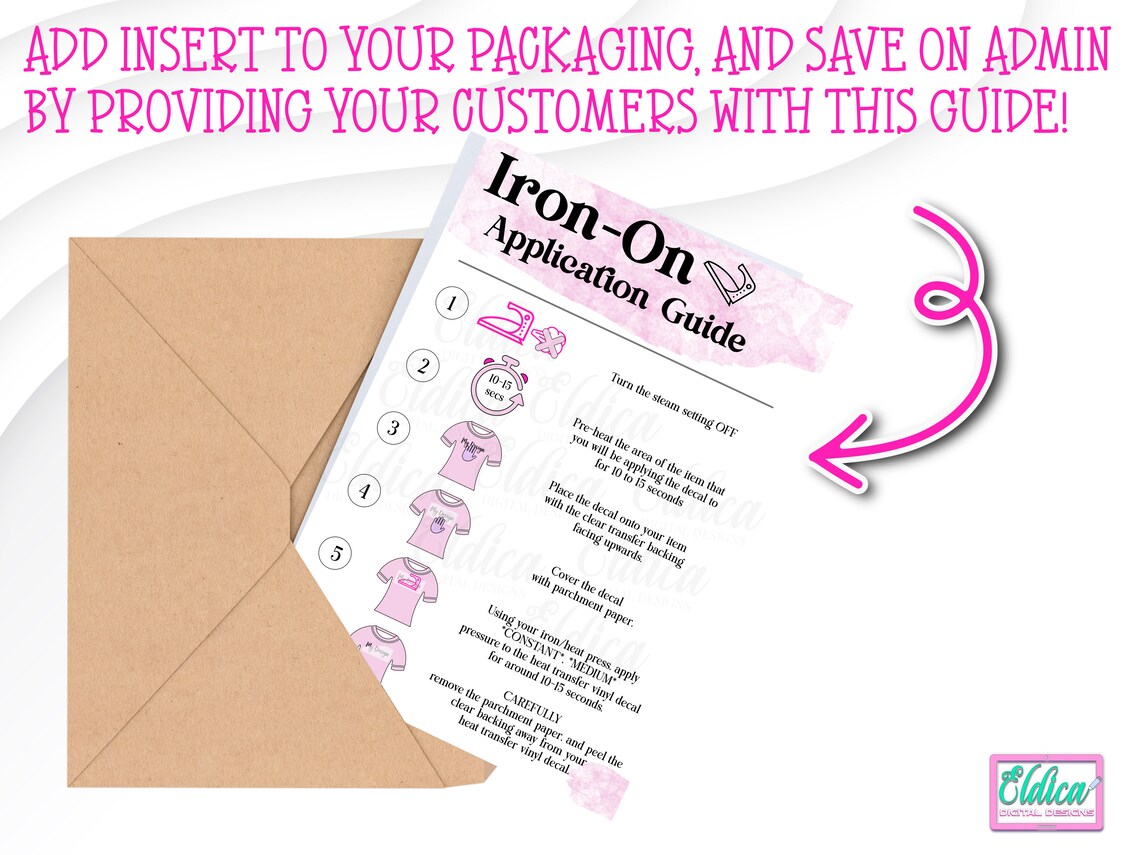 Printable Iron-on Instructions, HTV Decal Application Order Card, DIY ...