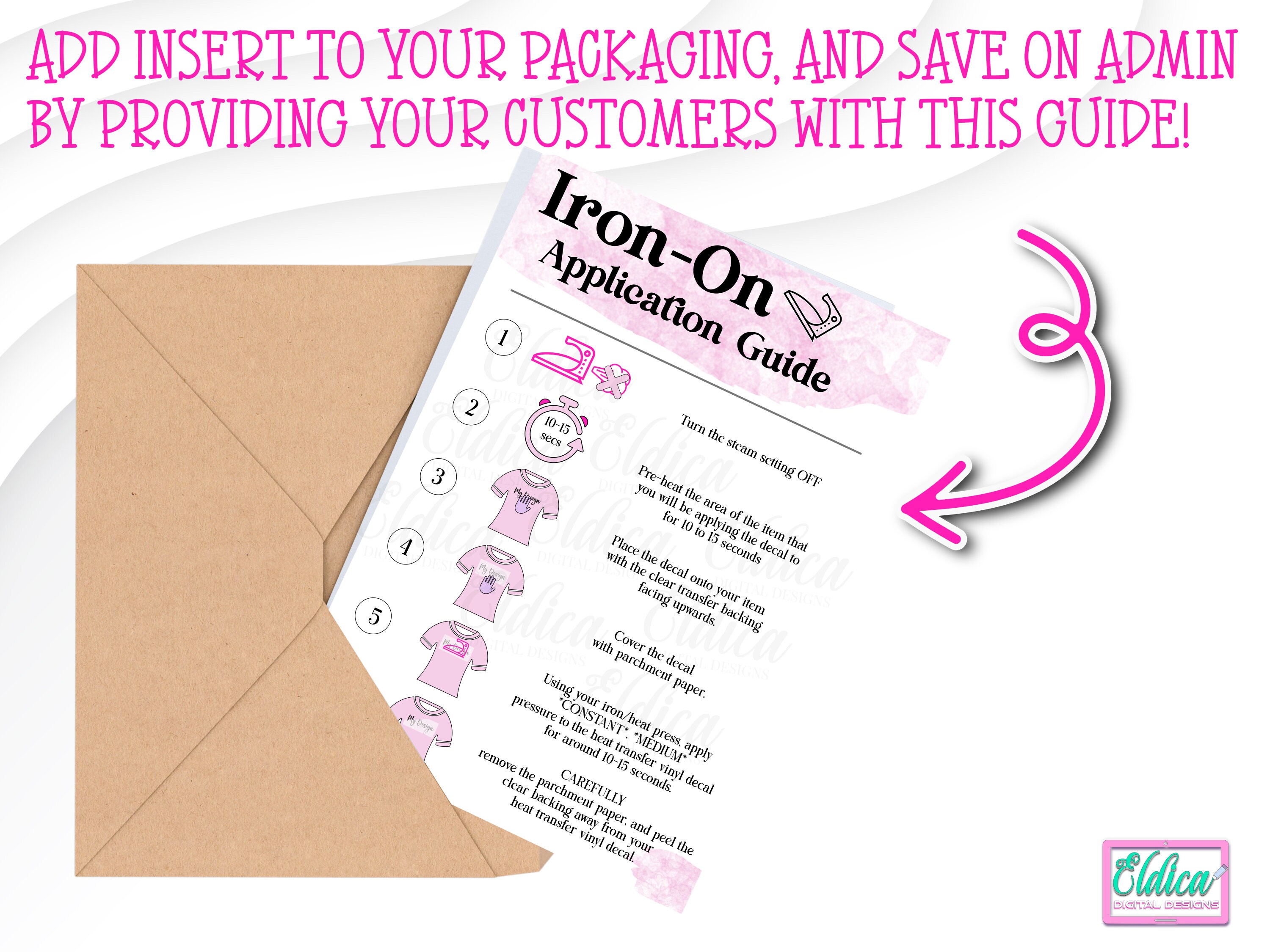 Printable Iron-on Instructions, HTV Decal Application Order Card, DIY ...