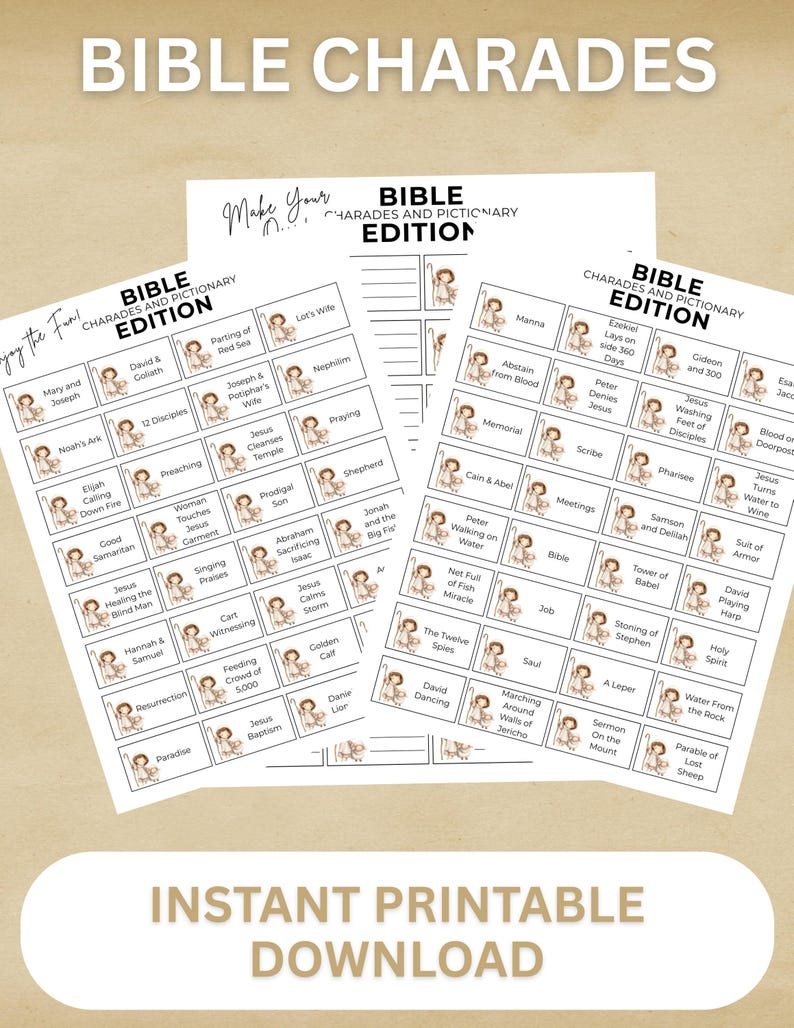 Bible Charades Printable Cards, for Kids & Adults, Christian Party Game ...