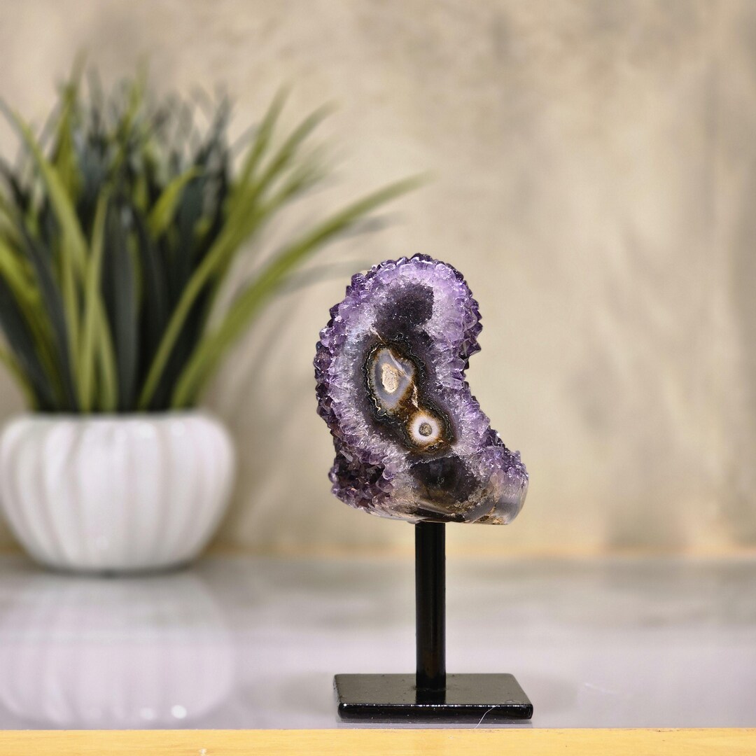 Amethyst With Metal Stand, Crystal for Home Decor, Uruguayan Amethyst ...