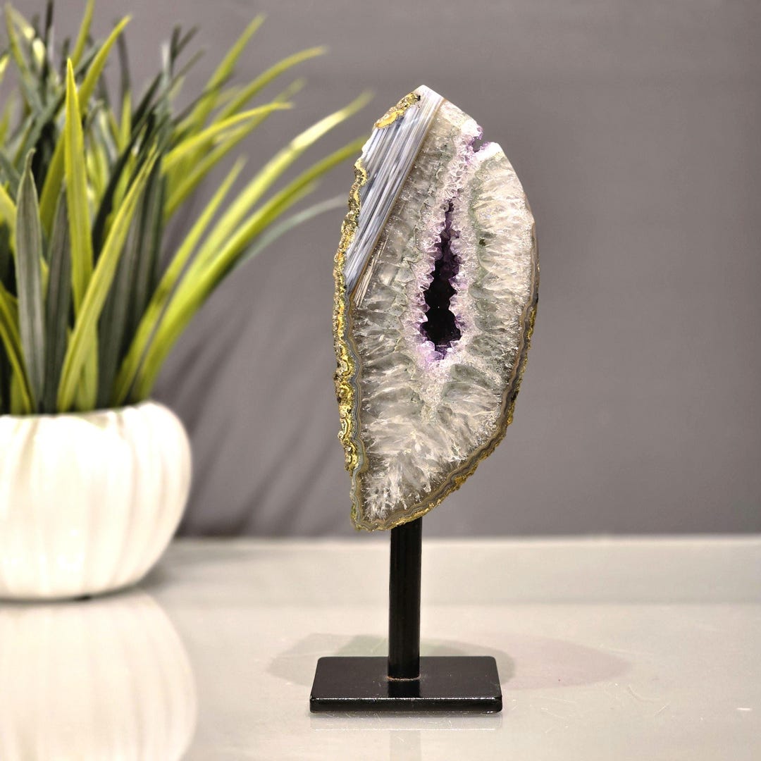 Amazing Amethyst Geode With Metal Stand, Crystal for Home Decor ...
