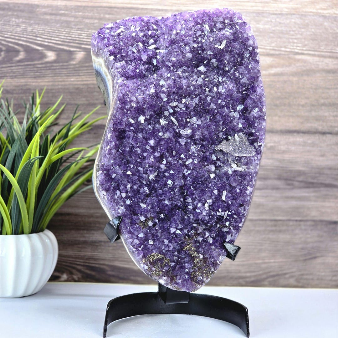 XL Amethyst Geode Slice With Calcite – Large Uruguay Crystal With ...
