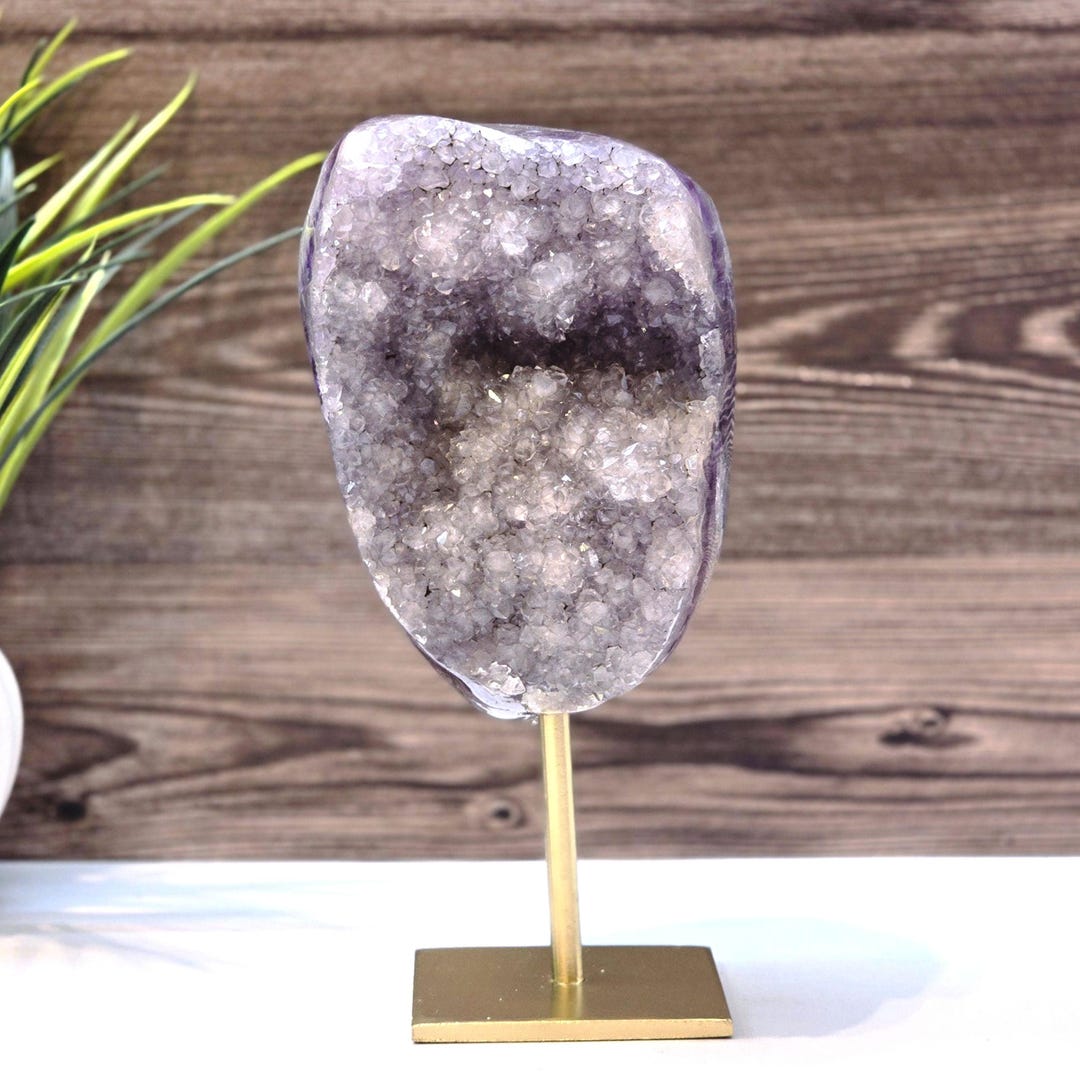 Amethyst With Metal Stand, Crystal for Home Decor, Uruguayan Amethyst ...