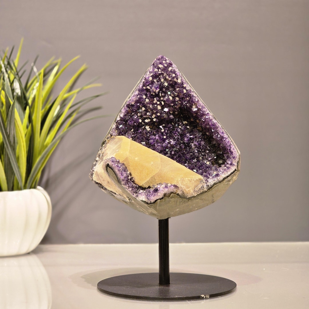 Amethyst With Metal Stand, Crystal for Home Decor, Uruguayan Amethyst ...