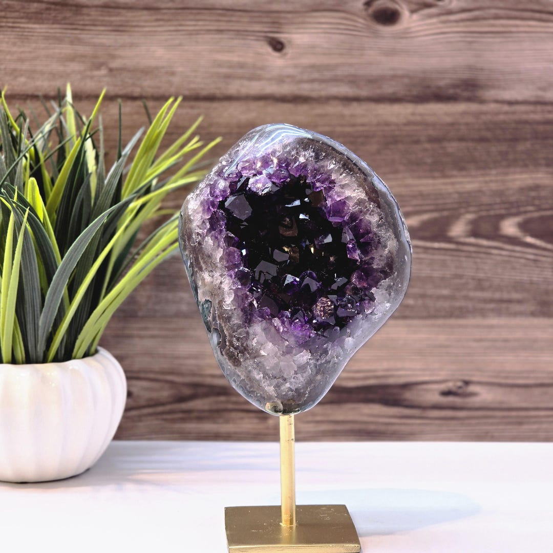 Deep Amethyst With Metal Stand, Crystals for Home Decor, Uruguayan ...