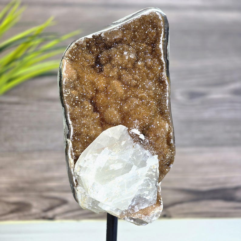 Orange Brown Druzy Quartz With Calcite – Natural Crystal Decor Stand - Etsy