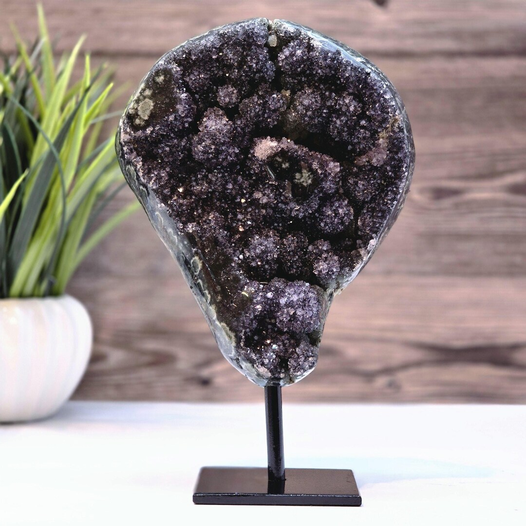 Amethyst Botryoidal Geode on Stand – Deep Crystal for Introspection ...