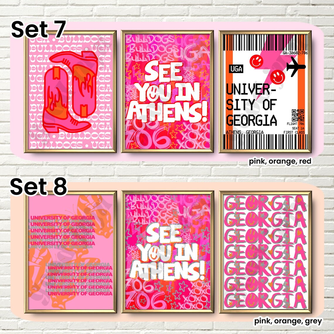 UGA, Athens Georgia Wall Art - Set of 3 - Choose Your Favorite Set ...