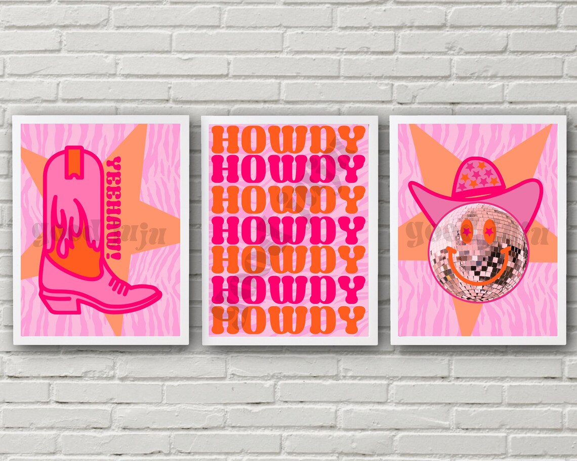 Preppy Cowgirl Wall Prints Set of 3 Yeehaw Howdy and - Etsy