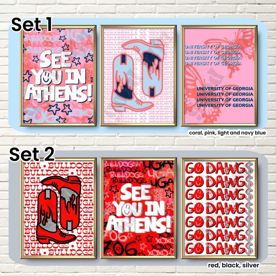 UGA, Athens Georgia Wall Art - Set of 3 - Choose Your Favorite Set ...