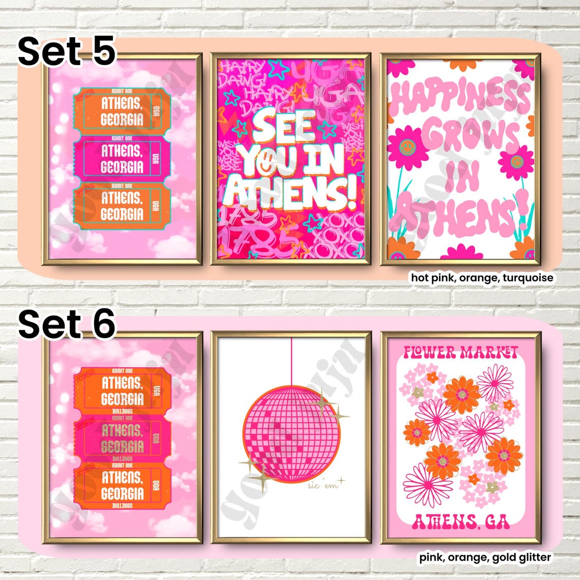 UGA, Athens Georgia Wall Art - Set of 3 - Choose Your Favorite Set ...