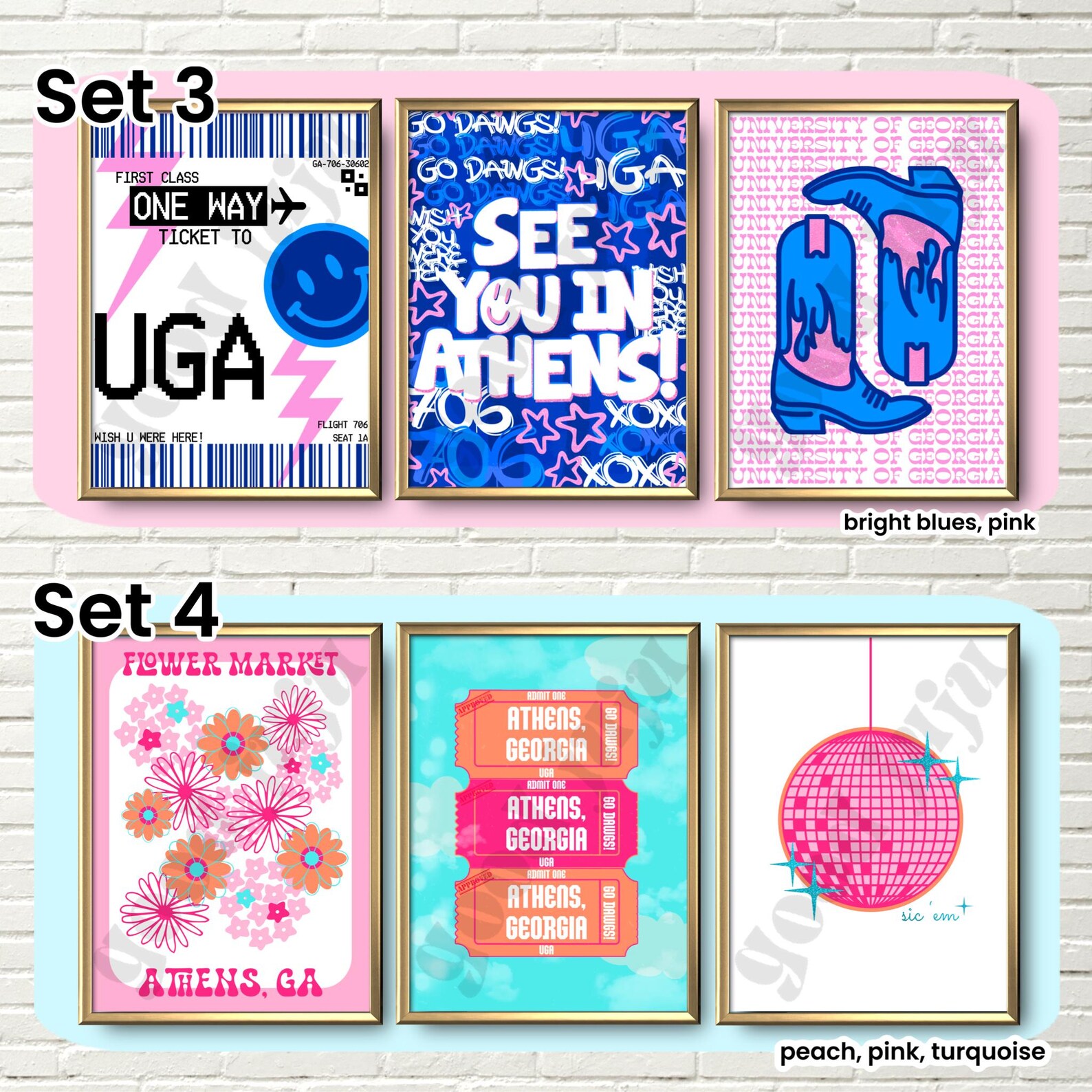 UGA, Athens Georgia Wall Art - Set of 3 - Choose Your Favorite Set ...