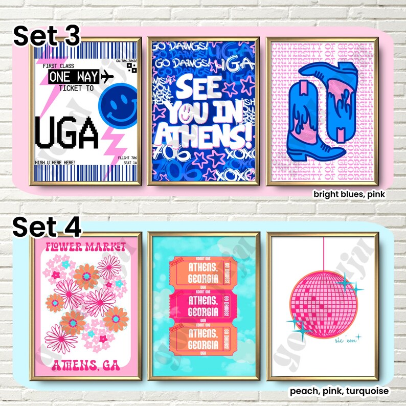 UGA, Athens Georgia Wall Art - Set of 3 - Choose Your Favorite Set ...