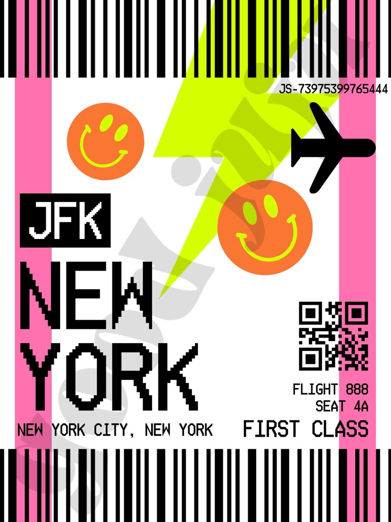 Preppy New York Plane Ticket Wall Print digital Download - Etsy