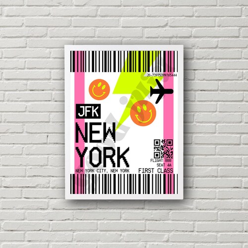 Preppy New York Plane Ticket Wall Print digital Download - Etsy