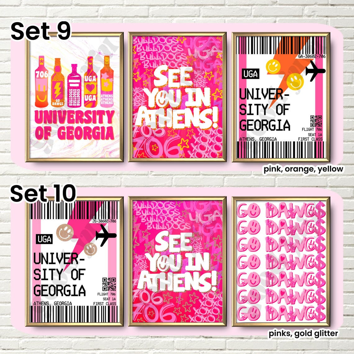 UGA, Athens Georgia Wall Art - Set of 3 - Choose Your Favorite Set ...