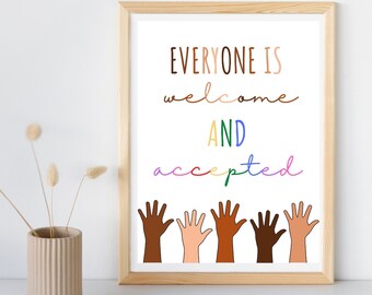 Everyone is Welcome Here Printable Wall Art Diversity Classroom Poster ...