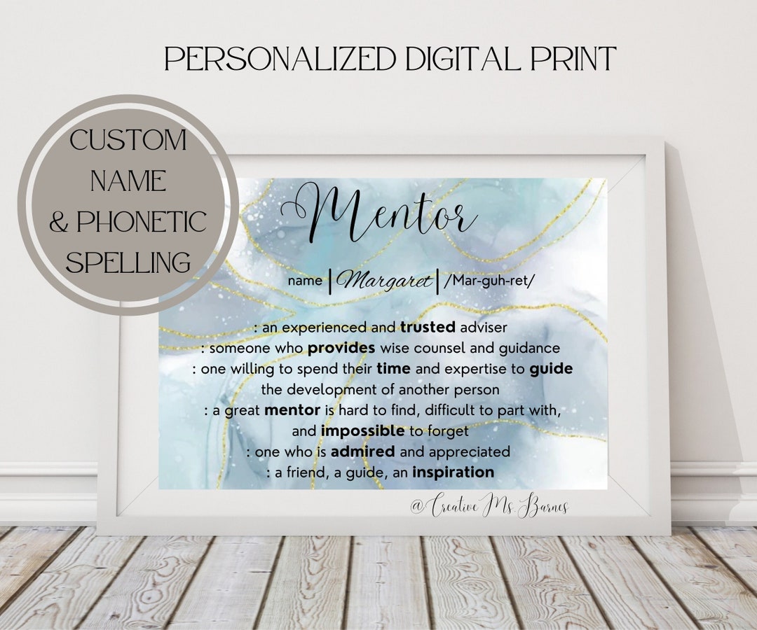 Mentor Appreciation Digital Print, Personalized Name, Blue Marble, Gift ...