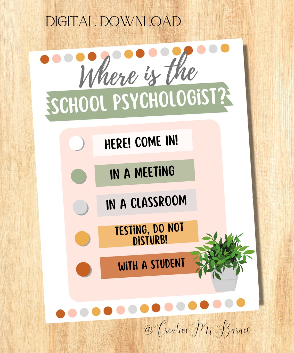 Where is the School Psychologist Door Sign, Colorful Door Sign, Digital ...