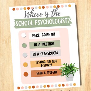 Where is the School Psychologist Door Sign, Colorful Door Sign, Digital ...