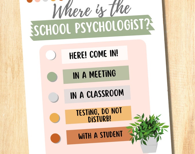 Where is the School Psychologist Door Sign, Colorful Door Sign, Digital ...