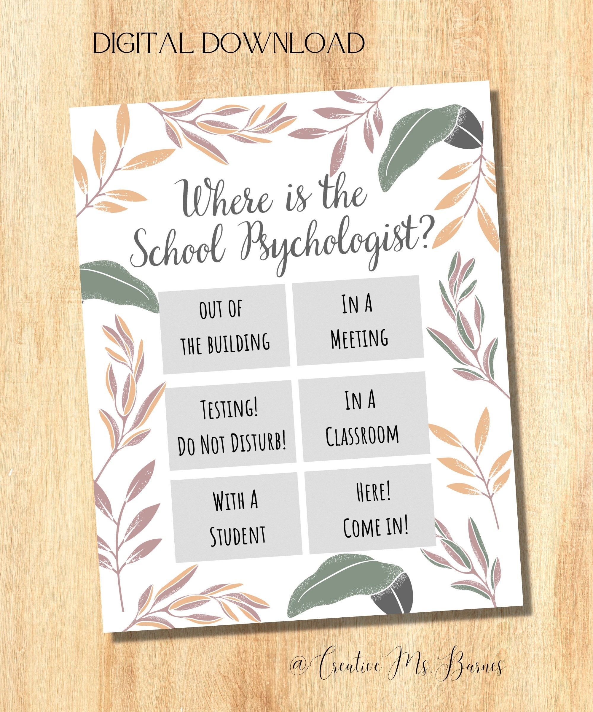 School Psychologist Office Door Sign Leaves, Where is the School ...