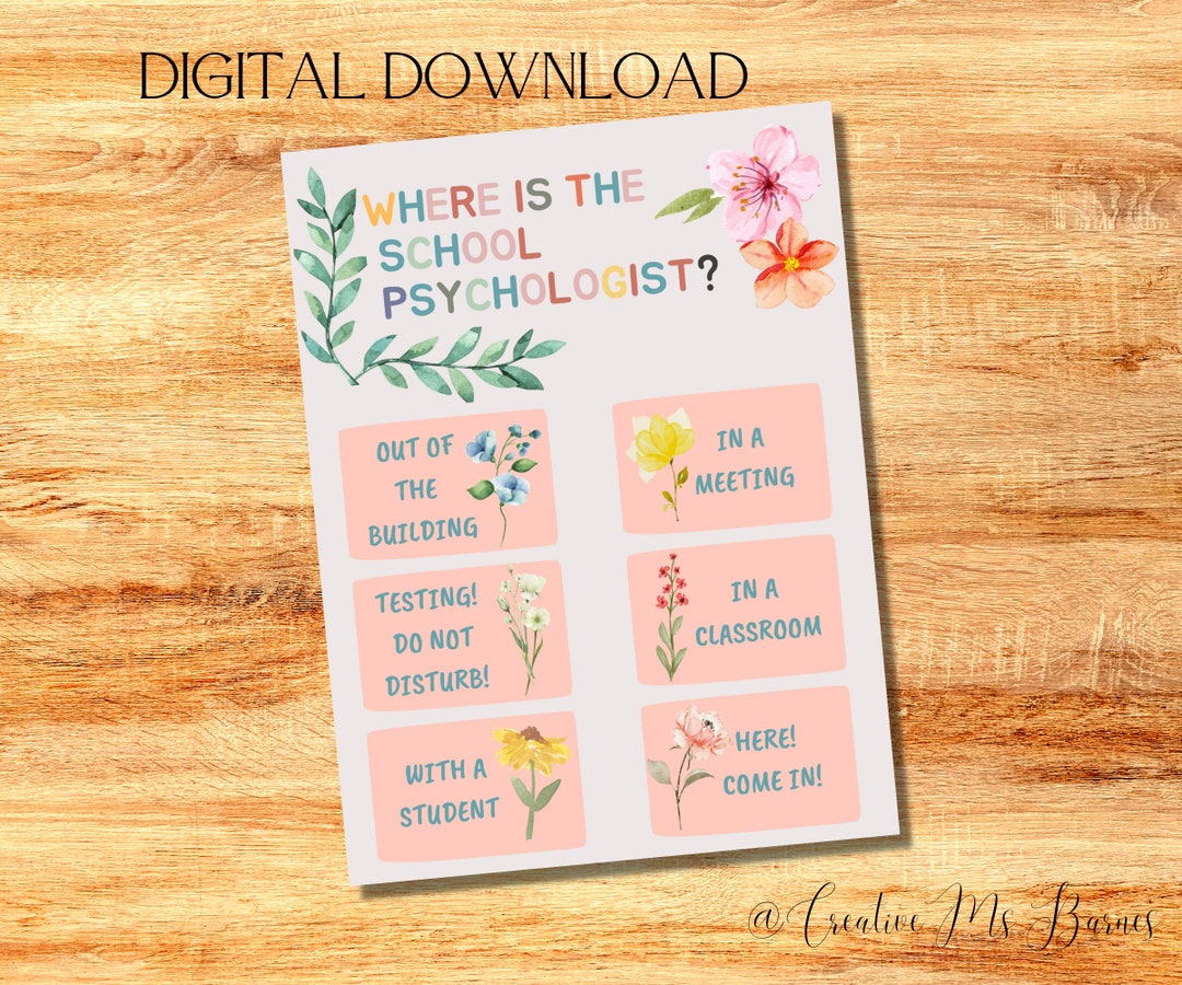 School Psychologist Office Door Sign, Floral, Where is the School ...