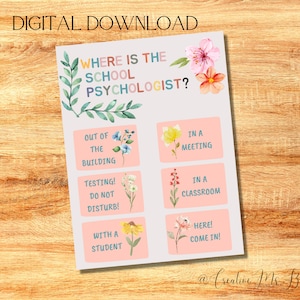 School Psychologist Office Door Sign, Floral, Where is the School ...