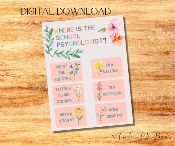 School Psychologist Office Door Sign Floral Where is the - Etsy