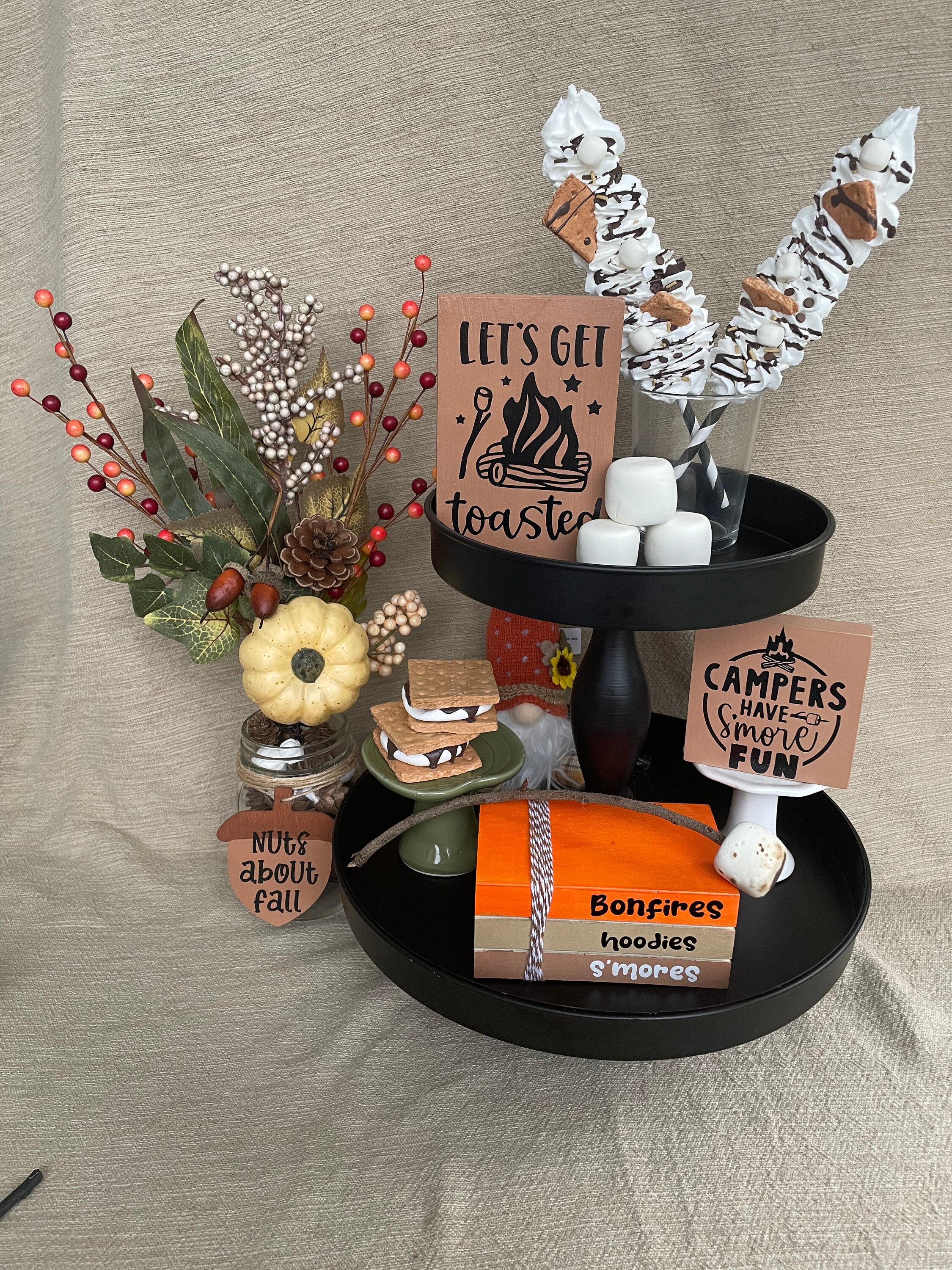 Camping S'mores Tier Tray, Wooden Book Stack, Bonfire, Marshmallow ...
